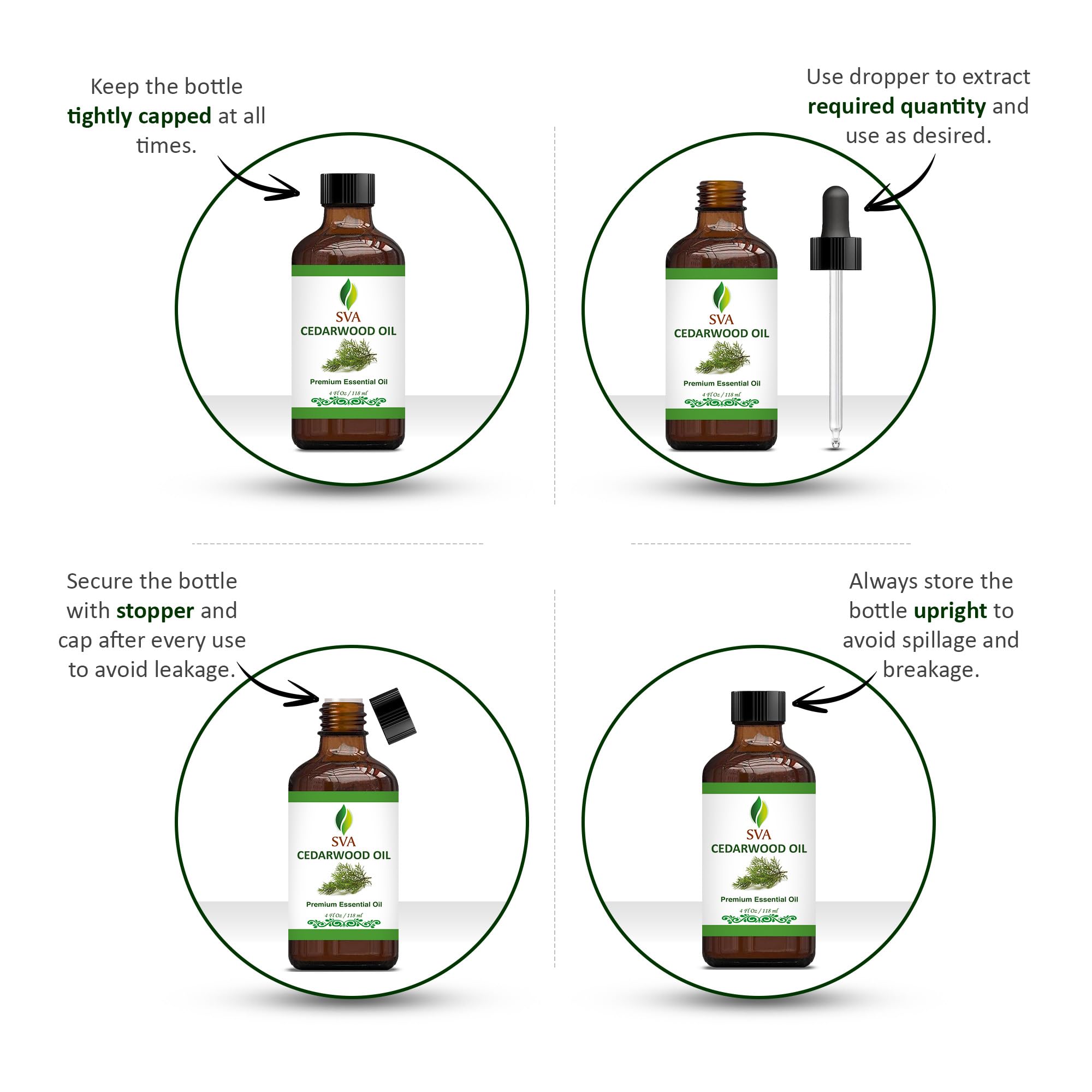 SVA Cedarwood Essential Oil – 4 Fl Oz – 100% Natural Cedar Juniperus Mexicana Oil - for Diffuser, Hair Care, Face, Skin Care, Aromatherapy, Scalp and Body Massage, Soap and Candles – with Dropper