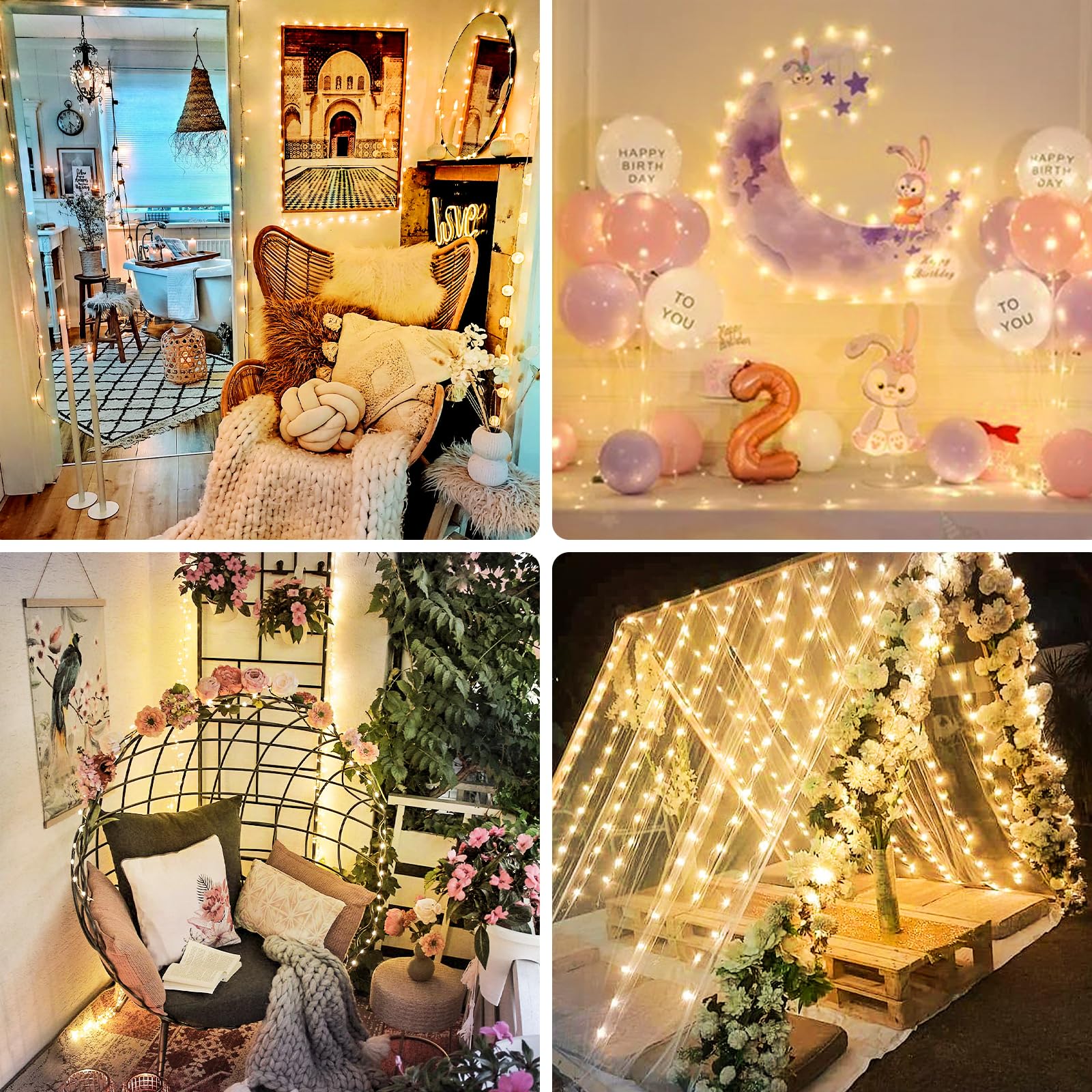 66FT 200 LED Fairy Lights Plug in with Remote and Timer, Waterproof String Lights Indoor Outdoor, Upgraded 8 Modes Twinkle String Lights for Bedroom Xmas Wedding Party (Warm White)