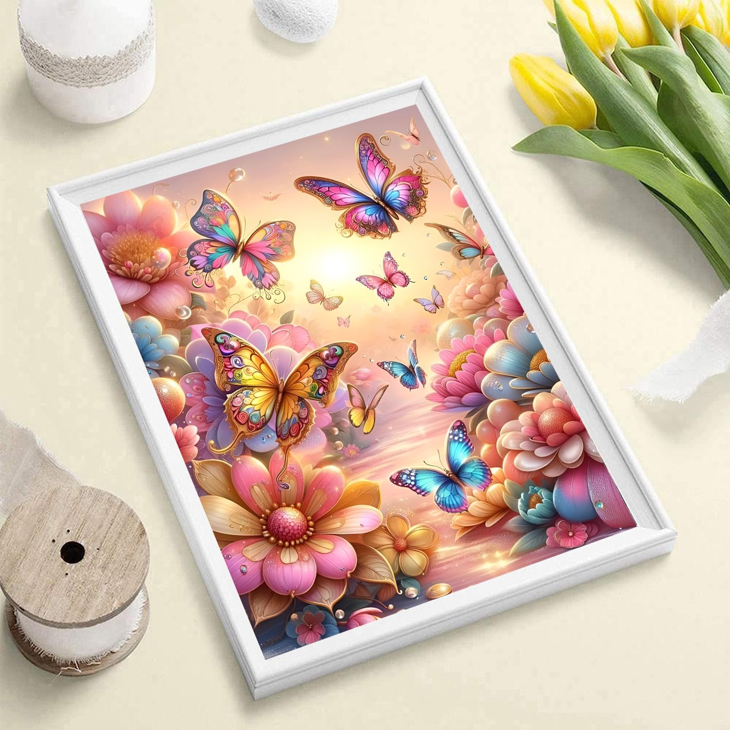 CEUHROG 5D Diamond Painting Kits for Adults, Butterflies Diamond Art Kits for Adults Beginners, DIY Full Drill Crystal Gem Art for Home Wall Decor 12 x 16 Inch