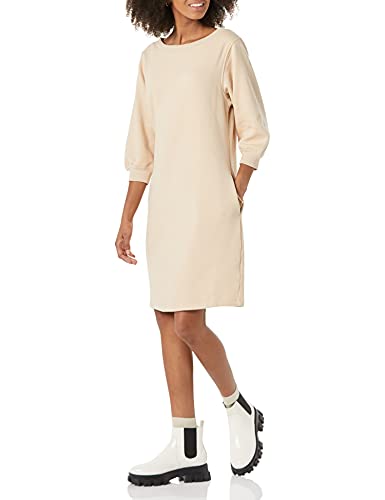 Amazon Essentials Women's Relaxed Fit French Terry Blouson Sleeve Crewneck Sweatshirt Dress (Available in Plus Size), Beige, 4X