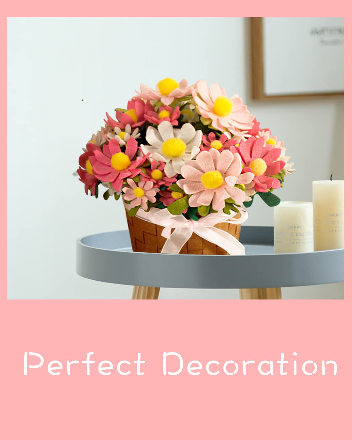 BAZIMA DIY Felt Flower Art Craft Kit, DIY Felt Daisy Pot Bonsai Kit, 33 Daisies,Floral Gifts,Beginner Craft Kit,Arrange Pre-Cut Felt Flowers and Foliage