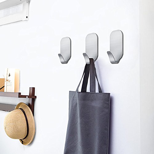 FOTYRIG Strong Adhesive Hooks Hat Hooks Hanger for Wall, Waterproof Stainless Steel Wall Hangers Sticky Hooks for Hanging Bathroom Kitchen Stick on Wall Hooks-16 Packs