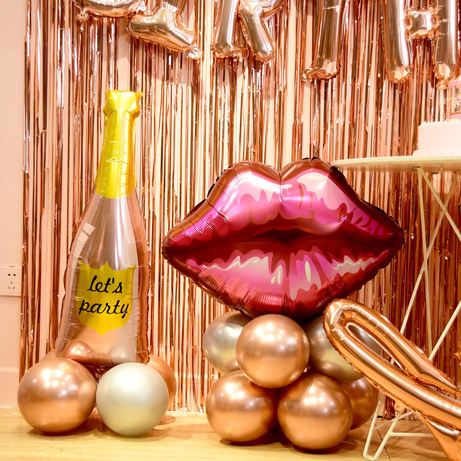 Rose Gold birthday decorations for women ,happy birthday party decorations for girls,Rose Gold Fringe Curtain,happy birthday banner,happy birthday balloon,happy birthday balloon letters
