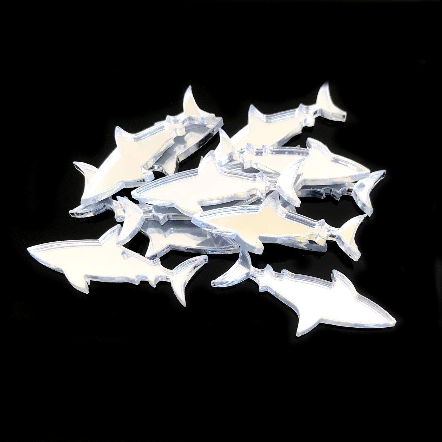 Super Cool Creations Shark Shaped Crafting Mirrors, Set of 10, Many Colours, Shatterproof Acrylic, Bright Green, Pack of 20 x 2cm
