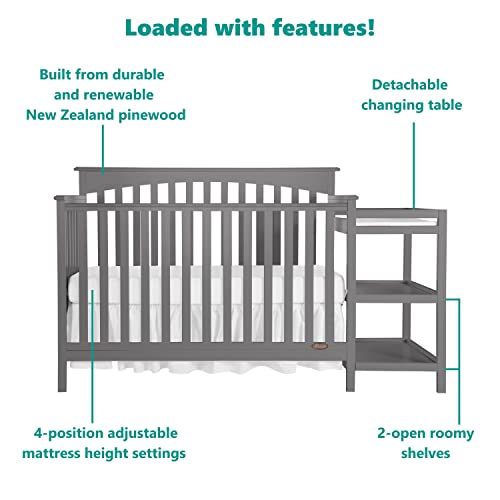 Dream On Me Chloe 5 in 1 Convertible Crib with Changer, Storm Grey