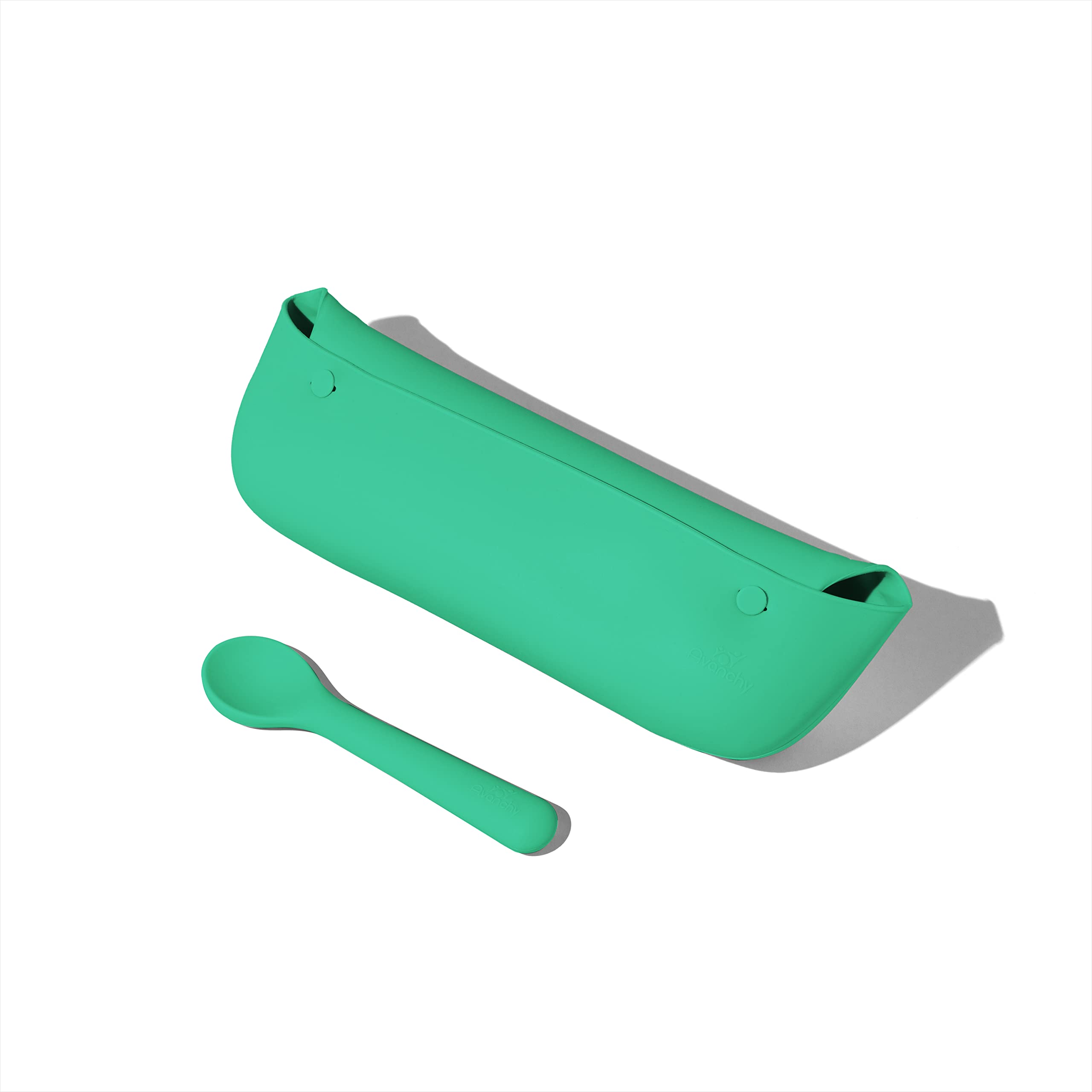 Avanchy Silicone Baby Bibs, Waterproof, Adjustable, BPA Free, Soft Unisex Set for Toddlers with Matching Spoon, Green