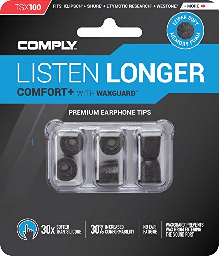 Comply Comfort Plus Tsx-100 Memory Foam Earphone Tips, Fits Etymotic, Klipsch, Westone & More (Medium, 3 Pairs), Black