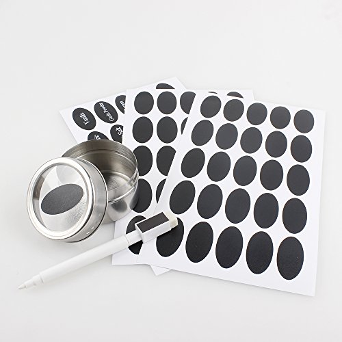 Cooks and Chefs 12 Magnetic Spice Tins 150 Spice Labels including 96 Blank Labels and Chalk Pen for customization Storage Spice Rack Set of 12 Clear Top Lid w/Sift and Pour- Good for Office Supplies