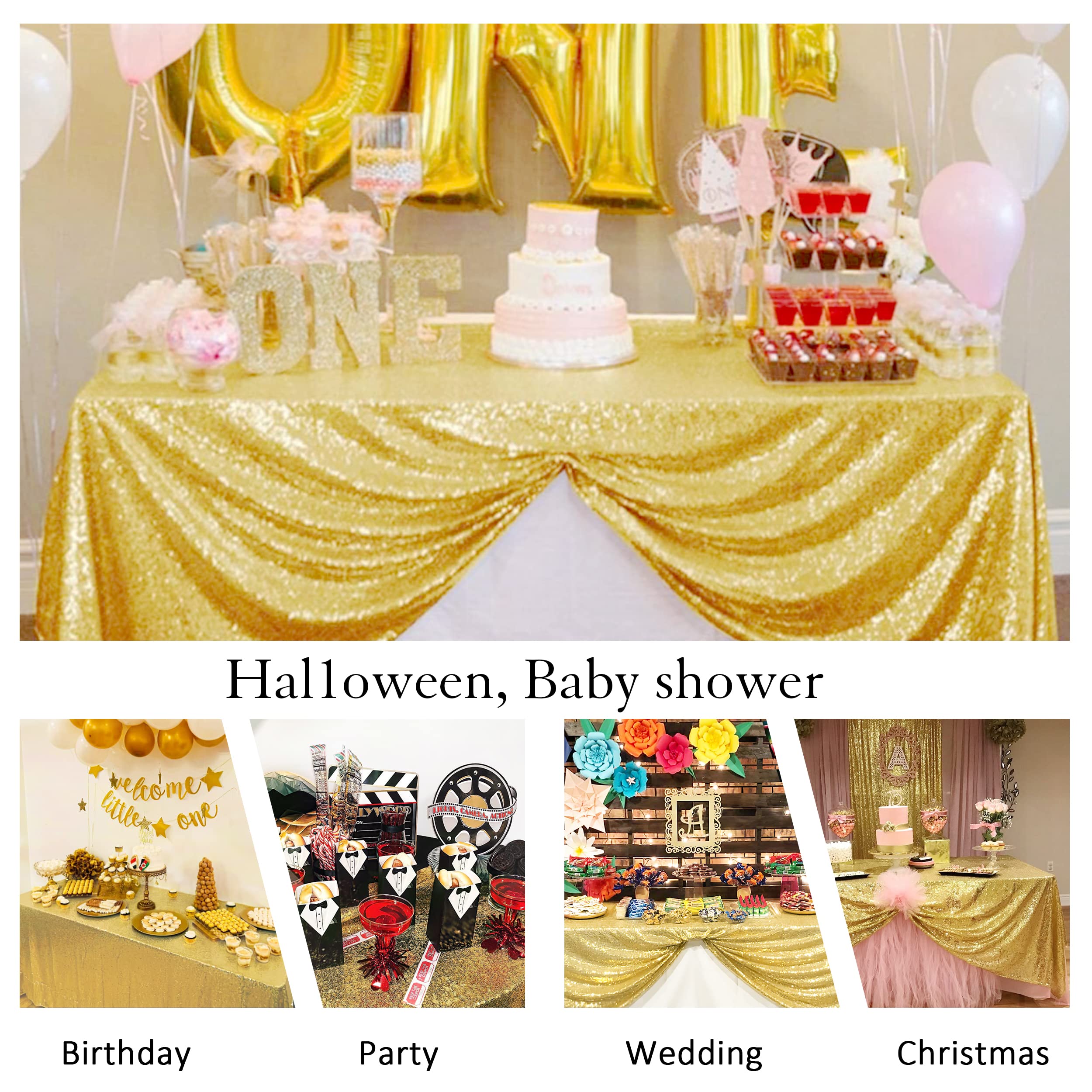 BalsaCircle TRLYC Fathers'Day Gift Sparkly Gold Sequin Tablecloth for Party-72x72Inch