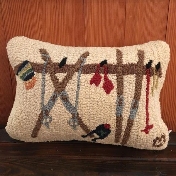 Chandler 4 Corners Artist-Designed Ski Rack Hand-Hooked Wool Decorative Throw Pillow (14β x 20β) Ski Pillow for Couches & Beds - Easy Care & Low Maintenance - Ski & Winter Sports Throw Rug