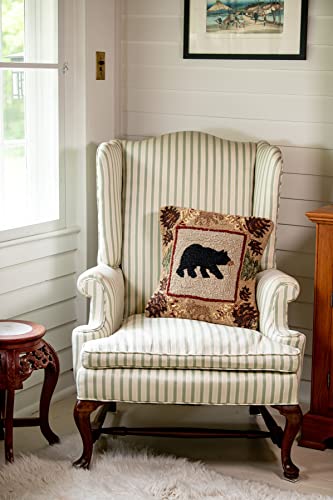 Chandler 4 Corners Artist-Designed Northwoods Bear Hand-Hooked Wool Decorative Throw Pillow (18β x 18β) Wildlife Pillow for Couches & Beds - Easy Care & Low Maintenance Nature & Wilderness Pillow