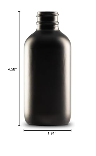 The Bottle Depot - 12 Pack - 4 oz Glass Bottle With Cap - Black Frosted - 22-400 Neck Finish - Boston Round Bottles - UV Rays Protection