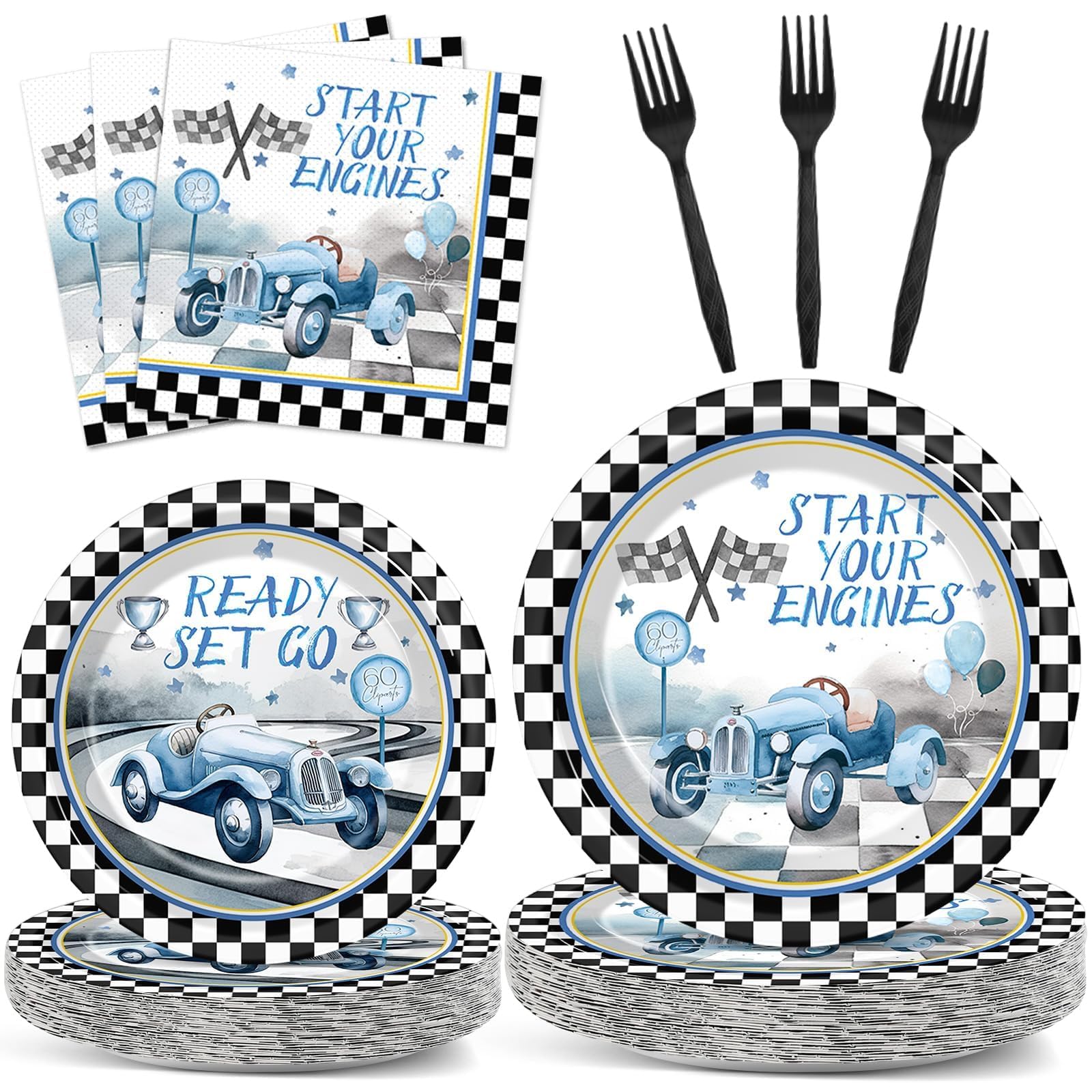 96 Pcs Race Car Party Supplies Watercolor Race Car fast one theme Tableware Set Racing Party Decorations for Boys Birthday Party Baby Shower Plates and Napkins Table Party Decor Serves 24 Guests