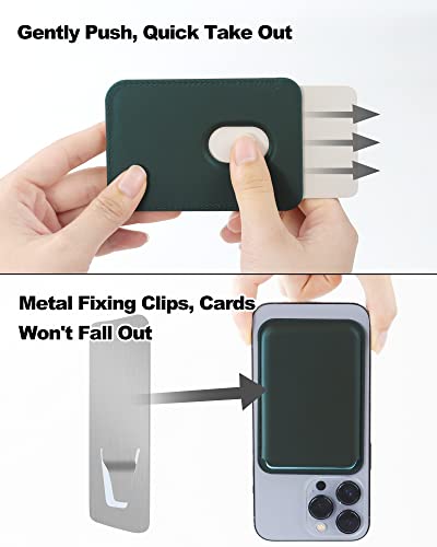 COMWINN Mag Safe Wallet with Double-Row Magnets - Minimalism Leather Mag Safe Card Holder - Slim Magnetic Wallet for iPhone 14/13/12 Series Model and Magsafe Case - Max Fit 3 Cards Dark Green