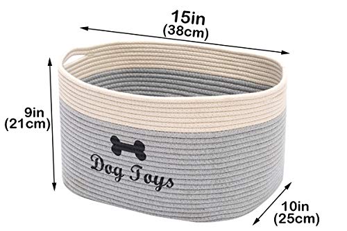 Xbopetda Dog Toy Basket, Cotton Rope Storage Basket, Laundry Basket Storage Bin Pet Toy Organizer Box - Perfect for Holding Pet Clothes/Blankets/Treats-Gray/White