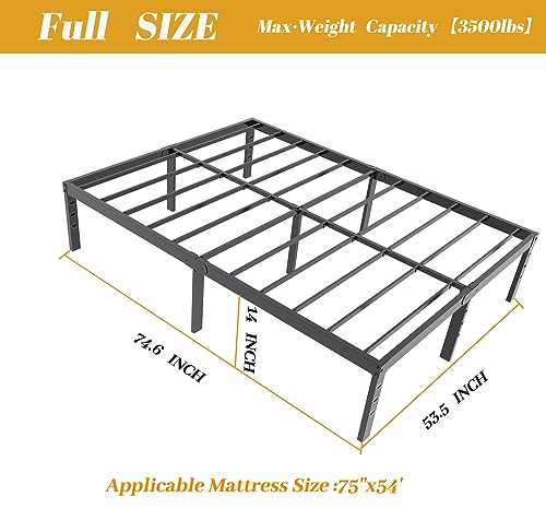 Caplisave Full Size High Metal Platform Bed Frame,Max 3500lbs Heavy Duty Metal Slat Support,14 Inch Underbed Storage,Easy Assembly,No Box Spring Needed,Black