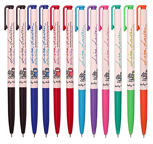 Xeno 0.38mm Baby Mikey Lisa Character Slim Ballpoint Pen, Baby Mikey Lisa, Assorted 12 Colors