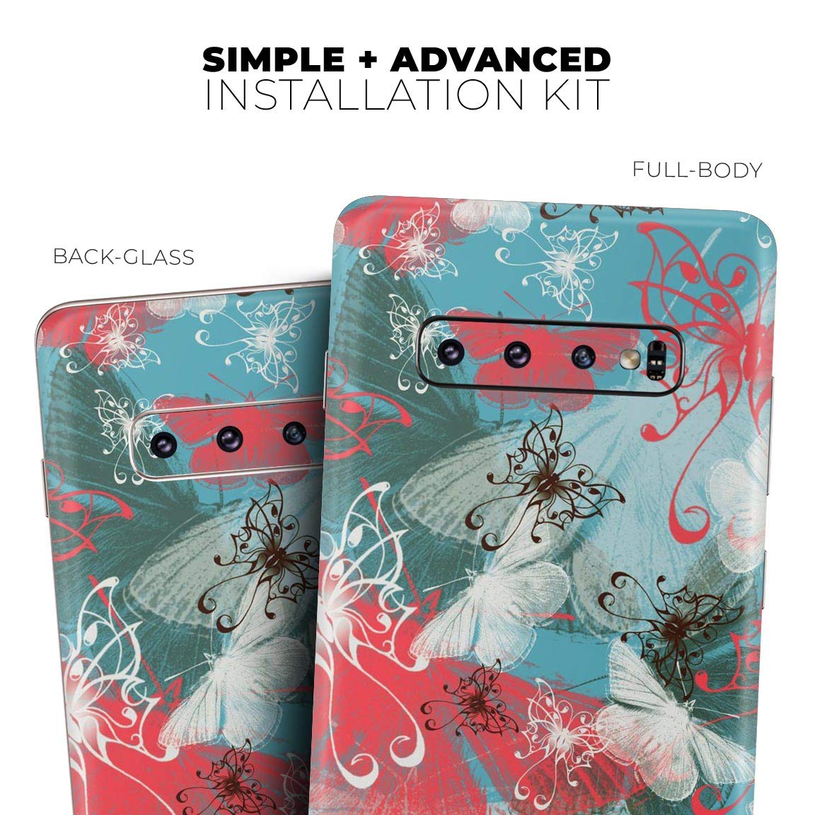 DesignSkinz Blue & Coral Abstract Butterfly Sprout Protective Vinyl Decal Wrap Skin Cover Compatible with The Samsung Galaxy S20 (Screen Trim & Back Glass Skin)