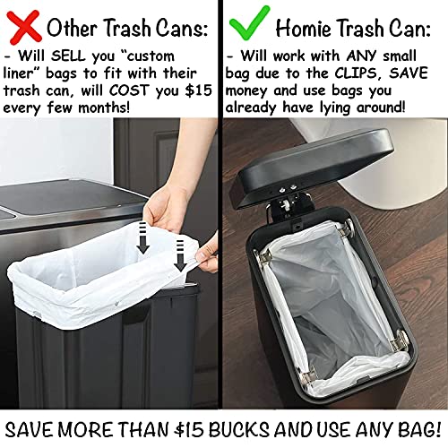 Soft Close, Rectangular Trash Can 5L with Anti - Bag Slip Liner and Lid, Use as Mini Garbage Basket, Slim Dust Bin, or Decor in Bathroom, Restroom, Kitchen, or Bedroom (5L / 1.3 Gallon, Matte Black)