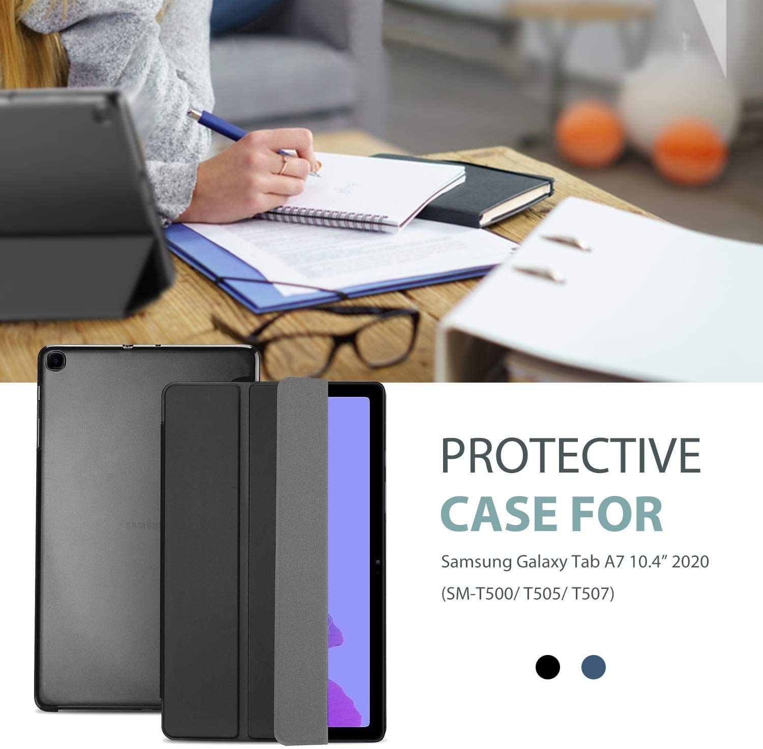 ProCase Smart Case for Galaxy Tab a7 10.4 Inch 2022 2020 (SM-T509 T500 T503 T505 T507), Protective Stand Case Hard Shell Cover for 10.4 Inch Galaxy Tab a7 10.4 -Black