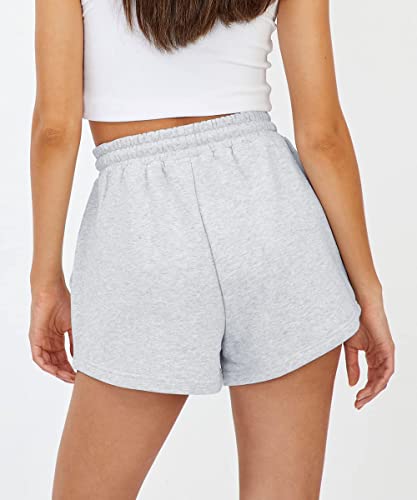 AUTOMET Womens Sweat Trendy Shorts Casual Summer Cotton Shorts Elastic Comfy Running Shorts High Waist Pockets Shorts Clothes Grey