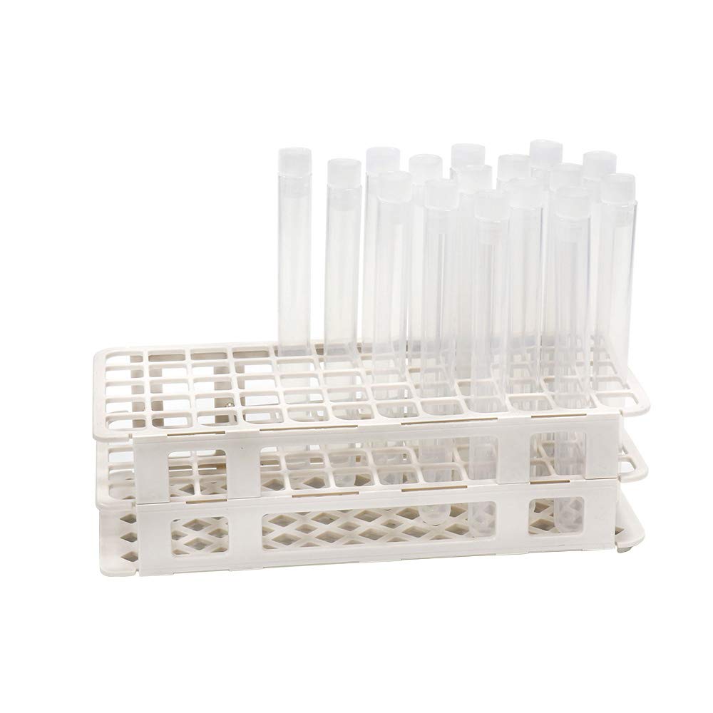 ULAB Scientific White Tube Rack and Plastic Test Tubes Set, Include 1pc of White Tube Rack, 60pcs of Plastic Macaroon Party Tubes Shot Glasses, Nature Color, UTR1015