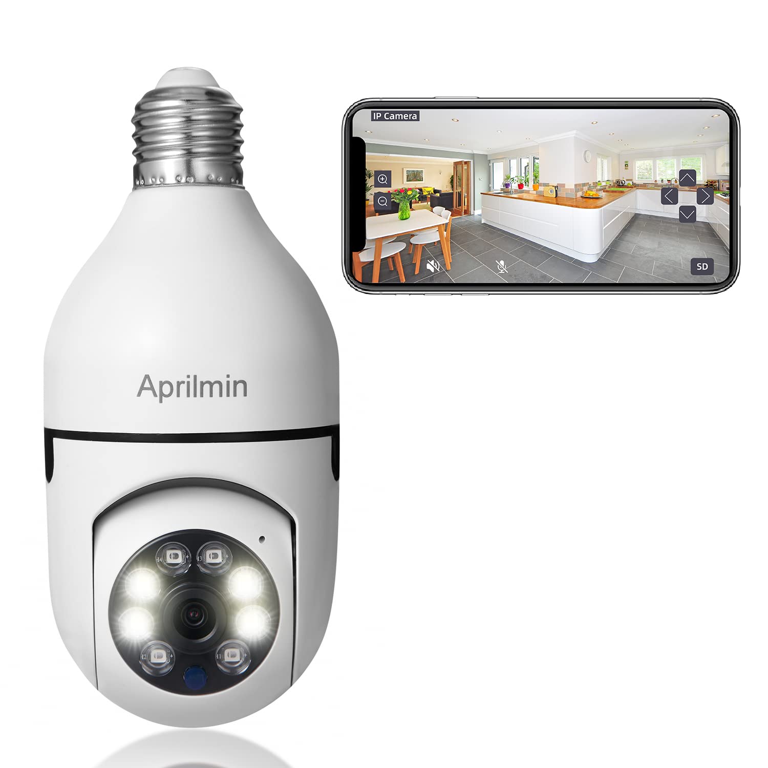 Aprilmin Light Bulb Security Camera,5G 2.4GHz WiFi PTZ Indoor Cameras 360° View,Motion Detection Alert, Color Night Vision, Two-Way Voice