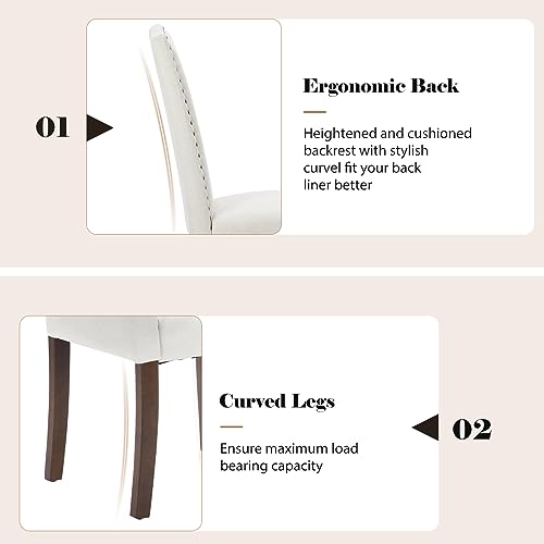 Dining Chairs Set of 2, Kitchen Chairs, Modern Upholstered Fabric Dining Room Chair with Nailhead Back and Wood Legs, Mid-Century Accent Side Chair for Living Room, Bedroom, Kitchen