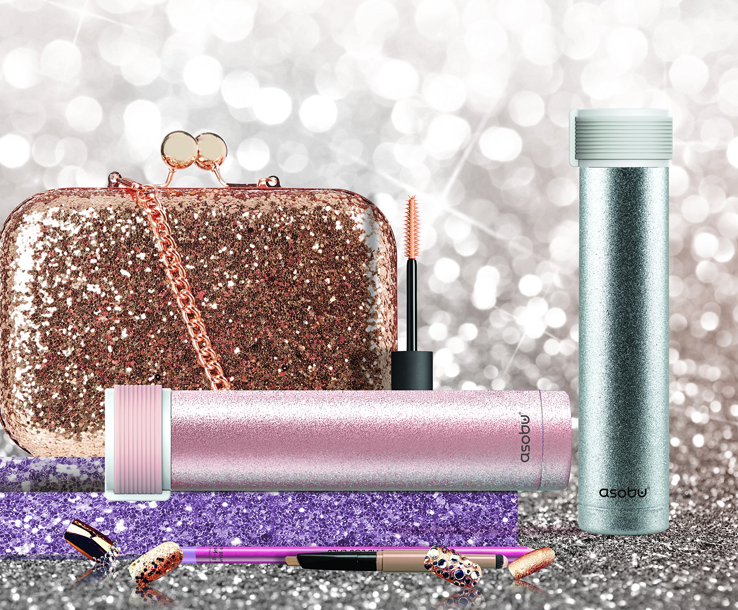 asobu Skinny Glitter Fashon Forward Double Walled Stainless Steel Insulated Water Bottle Bpa Free 8 oz (Nude)