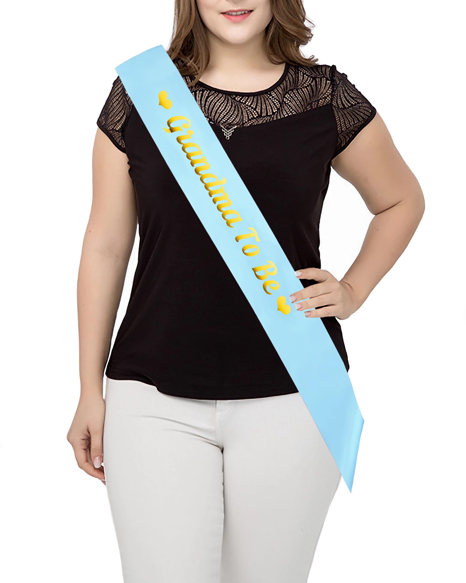 Grandma to be Sash, Light Blue Satin with Gold Font with Heart, Best Baby Shower Decorations Grandmother Gifts, Baby Boy Or Girl Neutral