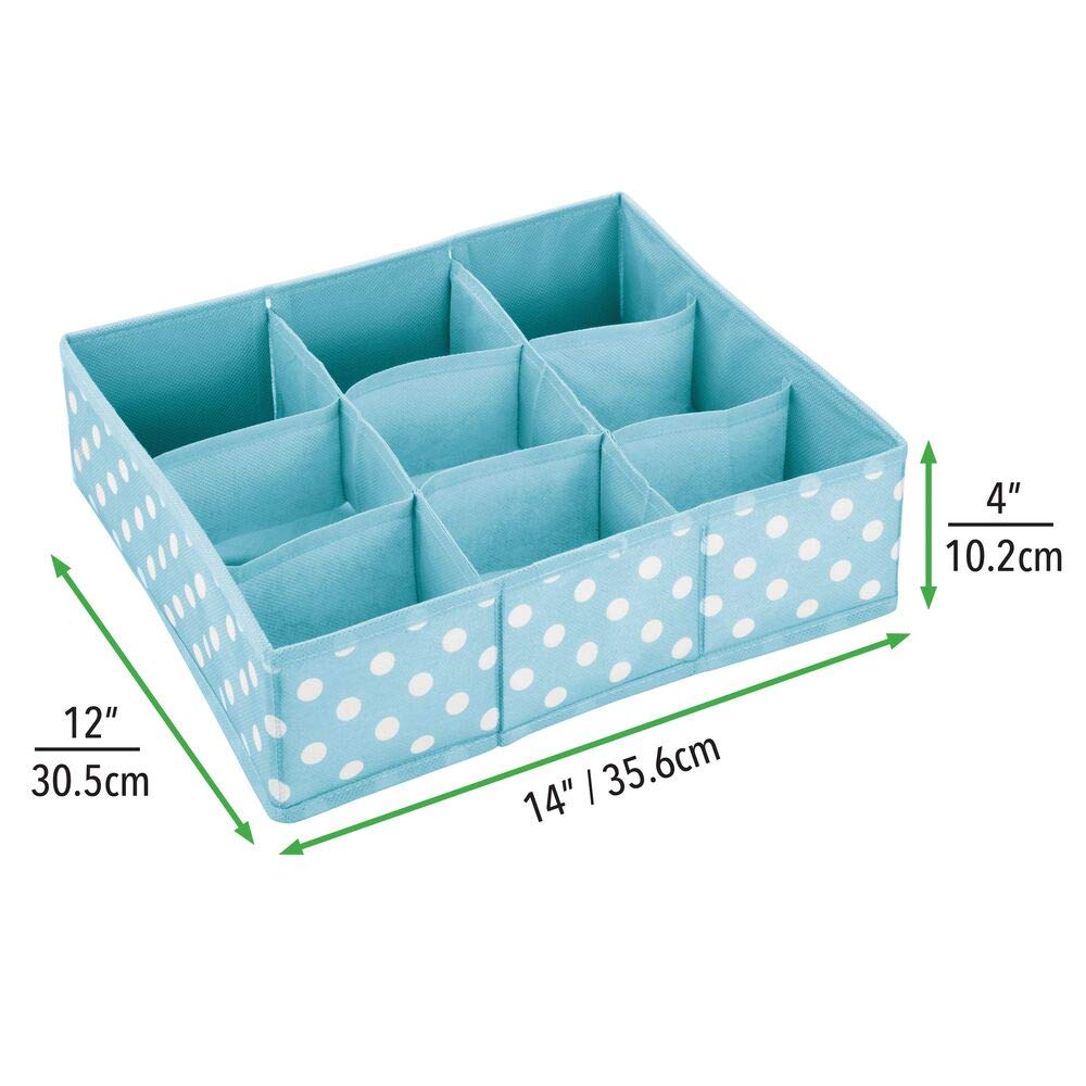mDesign Soft Fabric 9 Section Dresser Drawer and Closet Storage Organizer for Child/Kids Room, Nursery, Playroom - Divided Large Organizer Bin - Herringbone Print - Turquoise/White - 2 Pack