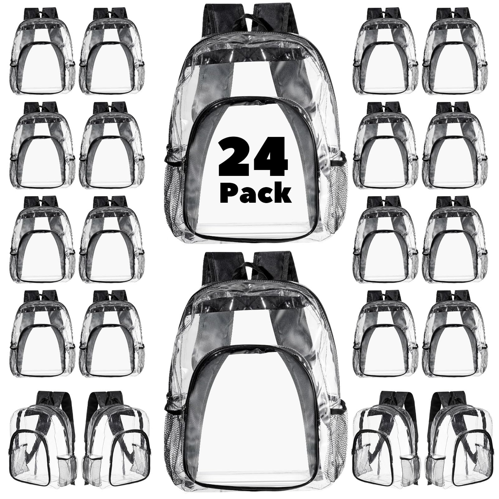 24 Pcs Clear Backpack Heavy Duty Clear Bookbags Clear Backpack Stadium Approved 16 Transparent See Through Backpacks for Stadium, Concert, Sports, Work, School, Security
