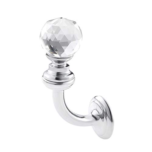 Mgoodoo 5pcs Crystal Hooks, 2.87x1.46inch Round Crystal Wall Coat Hat Hanger Holder Wall Mounted Curtain Holdbacks Tassel Towel Hanger(Sliver)