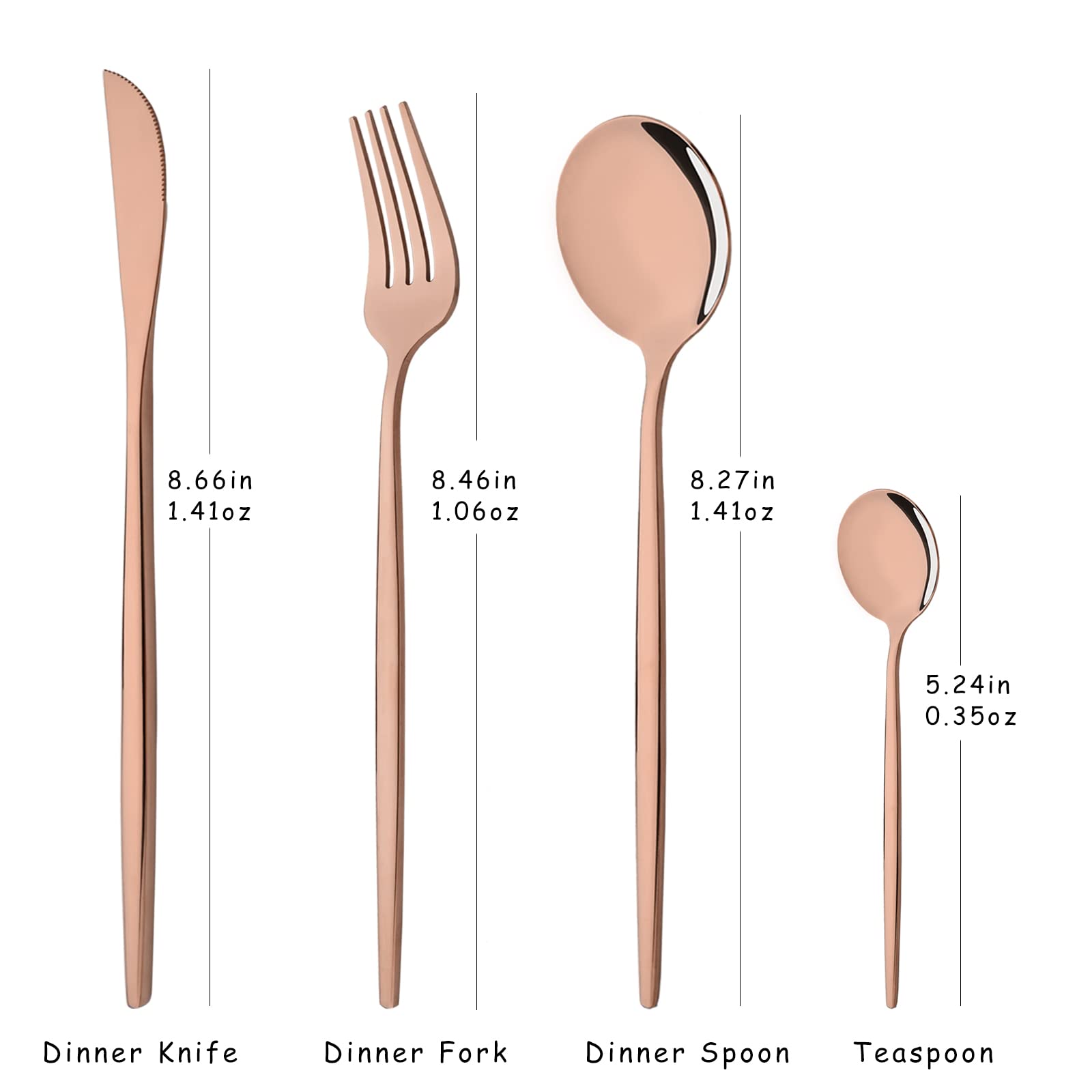 24 PCS Hanging Silverware Sets with Holder, Uniturcky Rose Gold Stainless Steel Eating Utensils Set with Flatware Rack, 6 x Dinner Fork, 6 x Table Knife, 6 x Soup Spoon, 6 x Teaspoon, 1 x Cutlery Rack