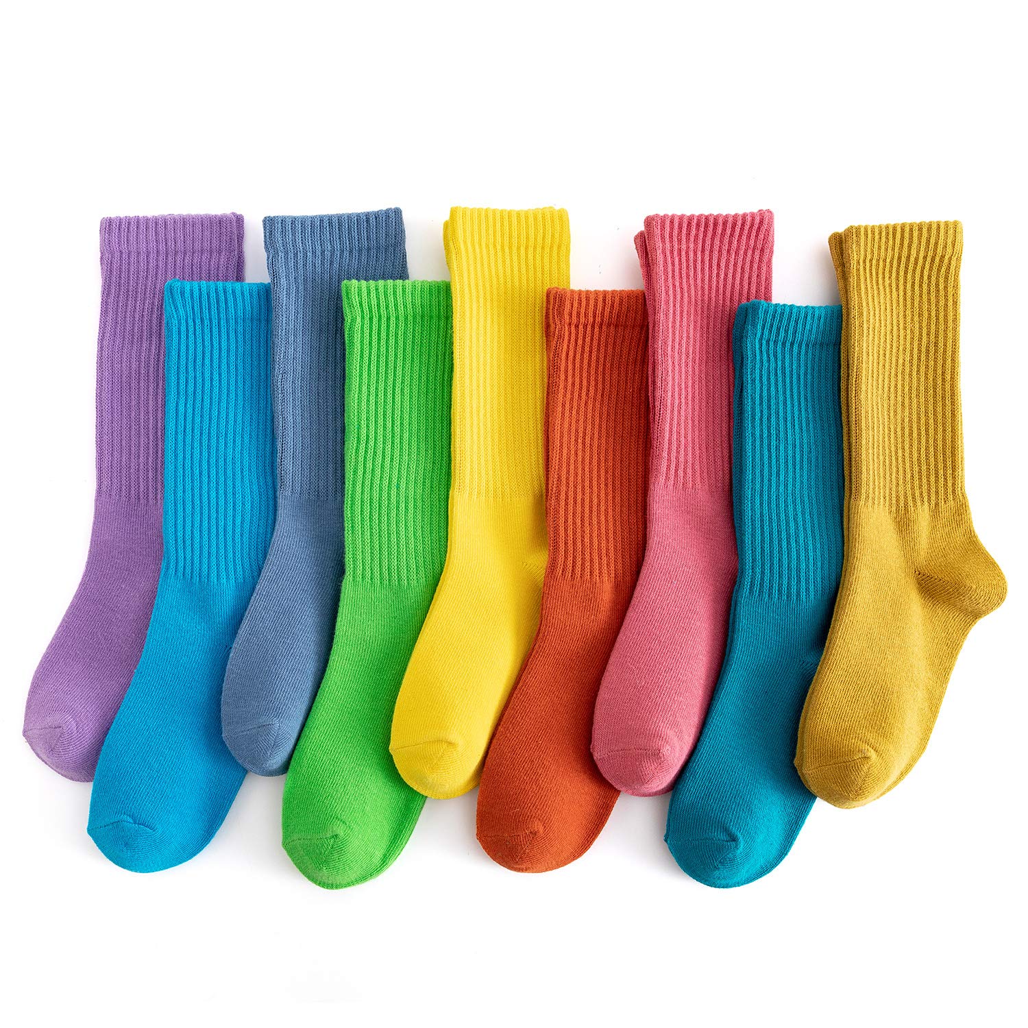 MINI PANDA Girls Socks,Little Girl Socks,Socks for Girls 6-8 Years,Long Socks for Girls 9 Pairs (9 colors, 6-8 Years)