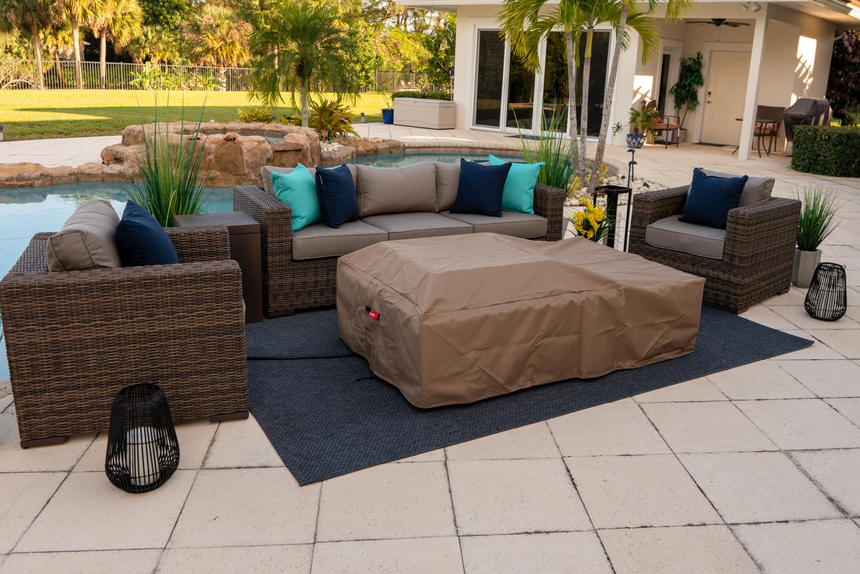 65" Rectangular Concrete Gas Fire Pit Table with Glass Guard and Fire Glass (Gray)