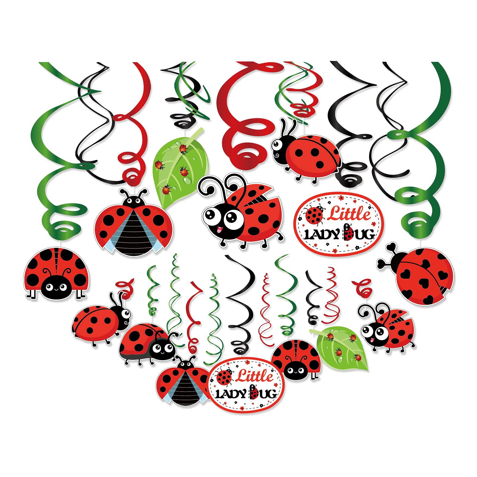 LJCL Ladybug Hanging Swirls Decorations 30ct Colorful Little Lady Bug Ceiling Whirl Streamers Spirals Foil for Baby Shower or Ladybug Birthday Party Decorations Supplies Hanging Decor
