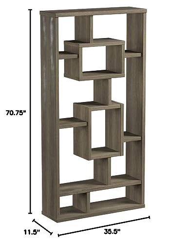 Coaster Furniture Geometric Cubed Rectangular Bookcase 11.5" D x 35.5" W x 70.75" H Weathered Grey 800512