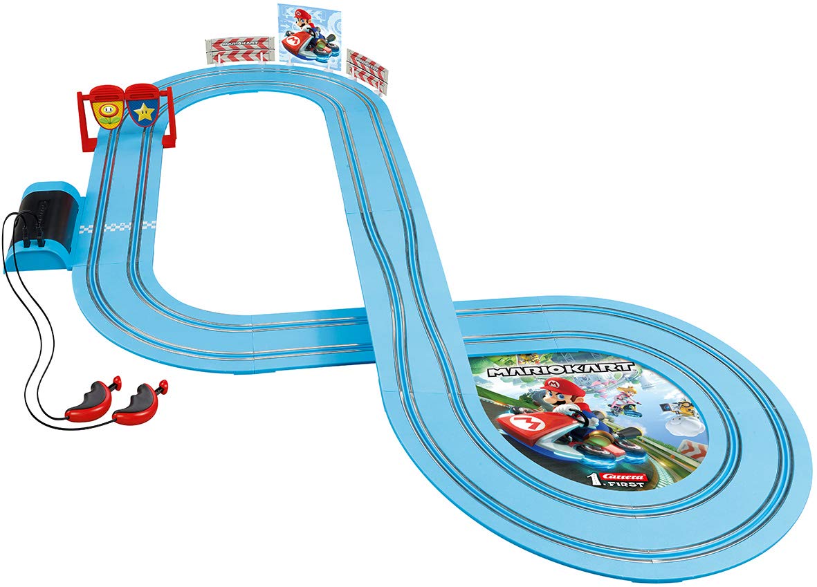 Carrera First Nintendo Mario Kart Slot Car Race Track - Includes 2 Cars: Mario and Luigi and Two-Controllers - Battery-Powered Beginner Set for Kids Ages 3 Years and Up, 20063028
