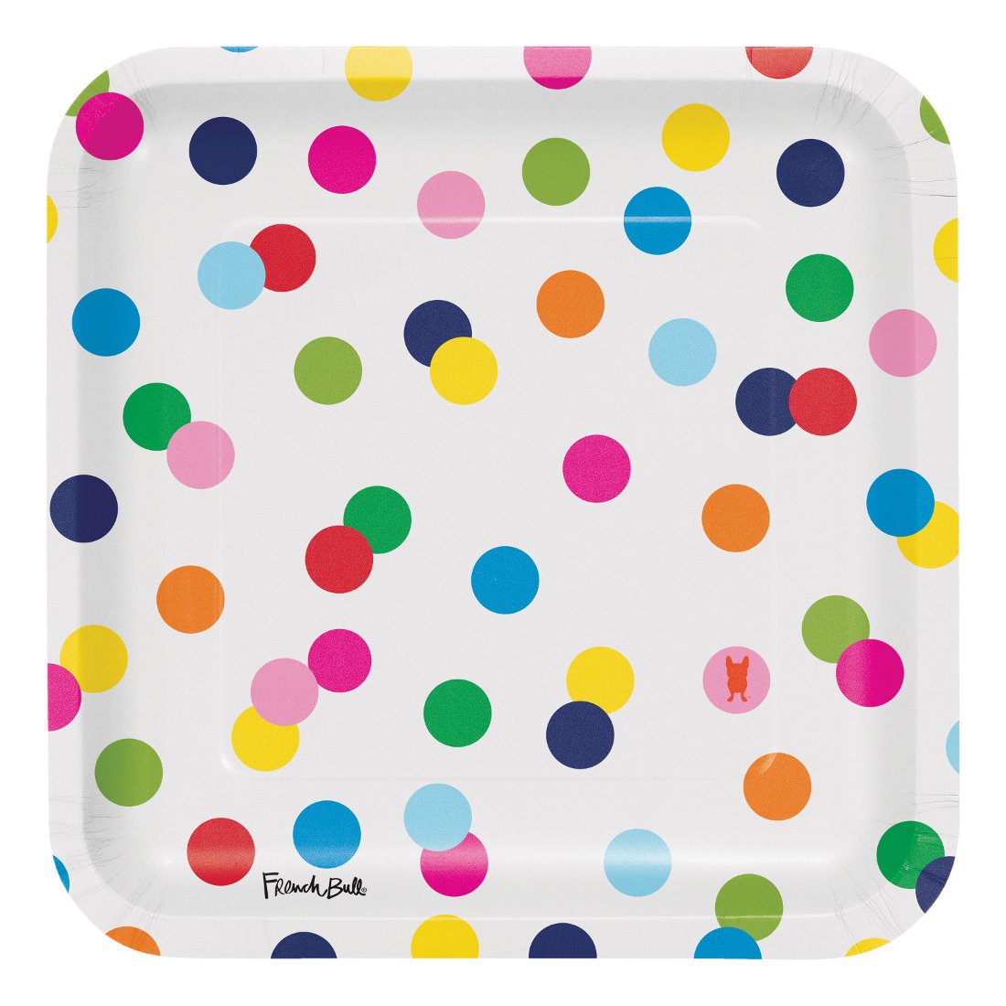 Creative Converting Party Supplies French Bull Dots-9-Inch Square Dinner Plate, 10-Count, Dinner, Birthday Dots