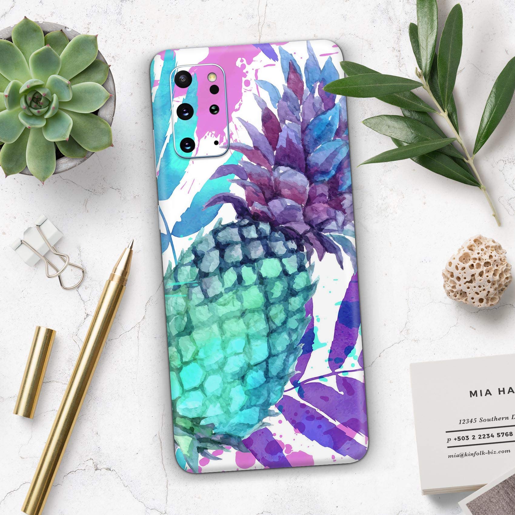 DesignSkinz Tropical Summer Pineapple v1 Protective Vinyl Decal Wrap Skin Cover Compatible with The Samsung Galaxy S20 (Screen Trim & Back Glass Skin)