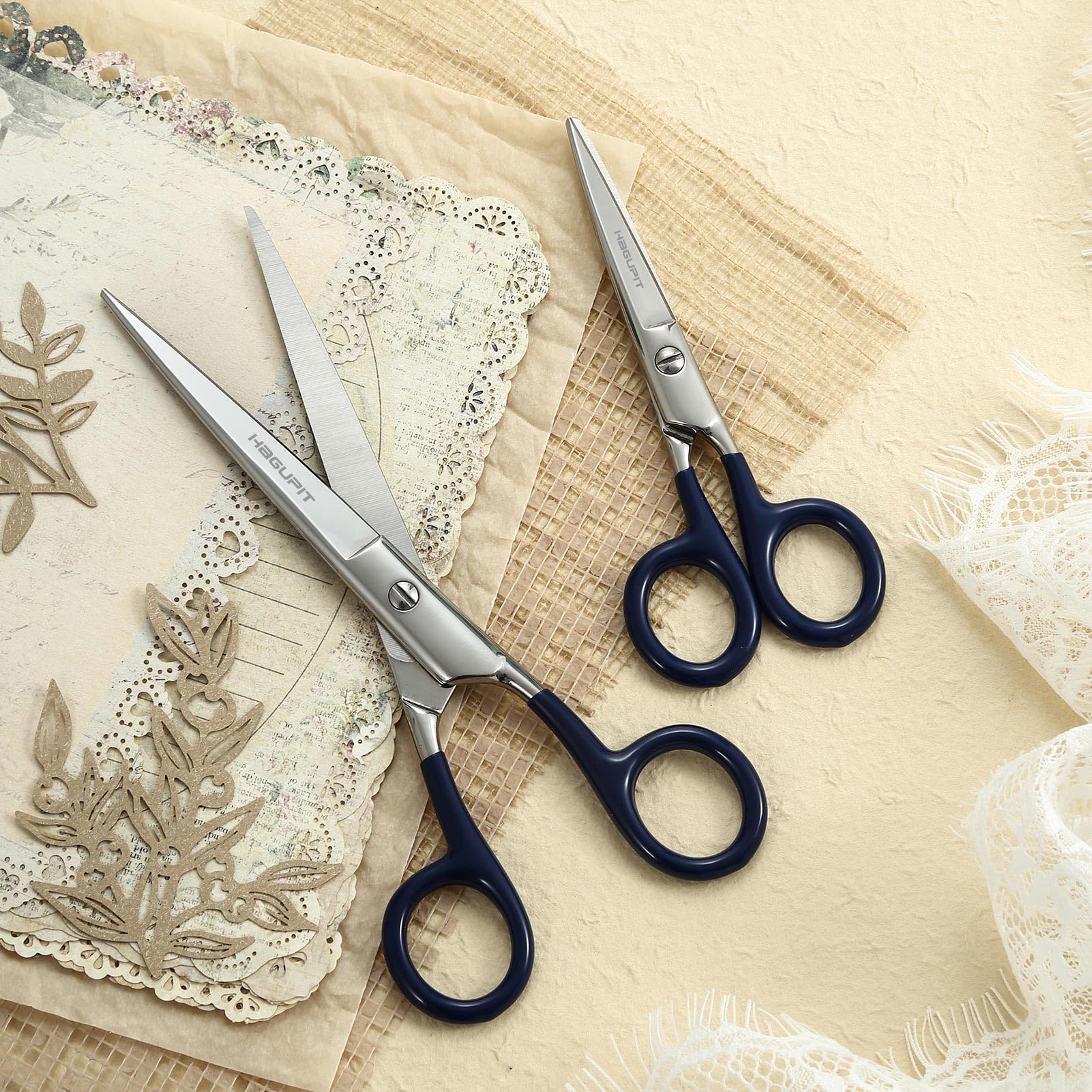 HAGUPIT Small Sharp Embroidery Scissors - 5" Precision Tiny Stainless Steel Detail Needlework Shears for Sewing Trimming Fabric Thread Yarn, Comfort Blue Grip Stitchwork Scissors
