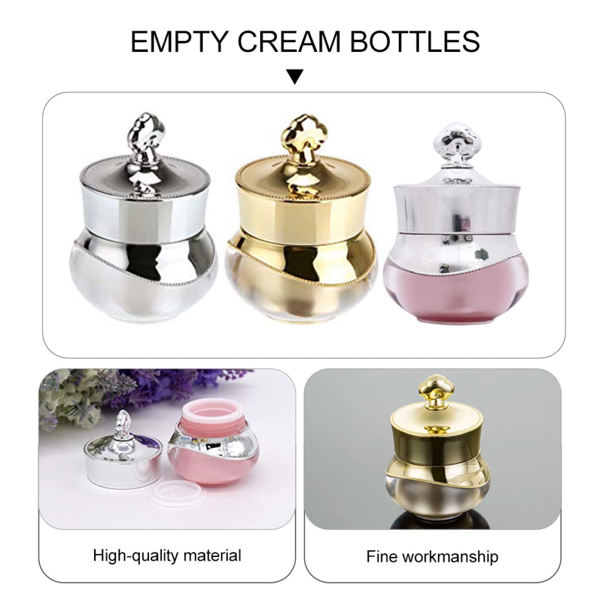 9pcs G Refillable Container and Empty Round Toiletries Containers Practical Cosmetic Creams Metal Makeup Lotion Oils Body for Travel Bottle Jar Crystal Ointments Pot Hand Up