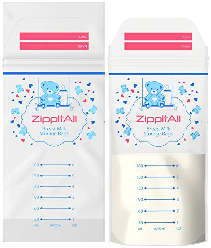 DiRose Breast Milk Storage Bags - Leak-Proof 100 Count Double Zipper 6 oz Capacity Extra Thick and Seal BPA/BPS Free/Disposable Pouches | Self-Standing Bag for Long and Safe Storing