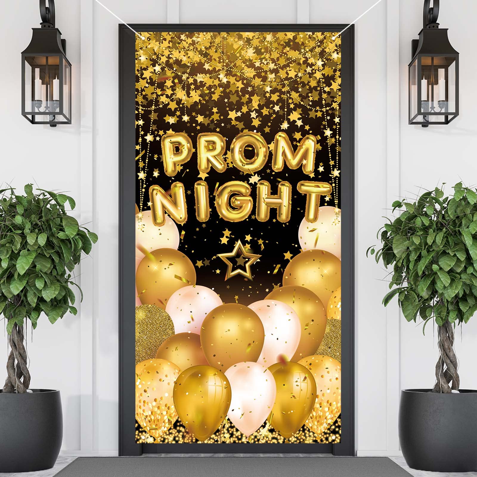 Prom Door Cover Prom Decorations 2024 Prom Send off Decorations 2024 Gold and Black Balloons Decorations Photography Door Banner Farmhouse Holiday High School College Decor for Home Office