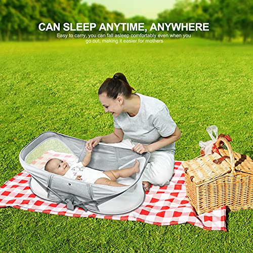 Coopzero Travel Bassinet-Folding Portable Bassinet,in Bed Bassinet for Baby,Portable Bassinet with Mosquito Net,Easy to Fold and Lightweight,Washable,Grey