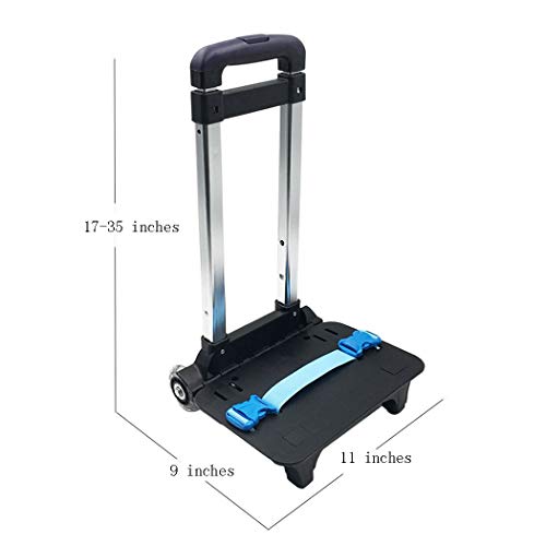 Backpack Hand Truck Wheeled Cart Trolley Hand Aluminium Alloy Folding Trolley Cart for Schoolbag/Backpack (Black with Two Wheels)