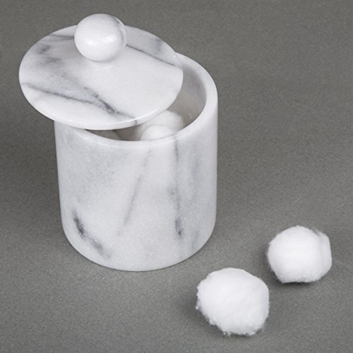Creative Home Natural Marble Spa Collection Cotton Ball Swab Holder, Bathroom Countertop Storage Jar Container Organizer, Off-White (Color May Vary)