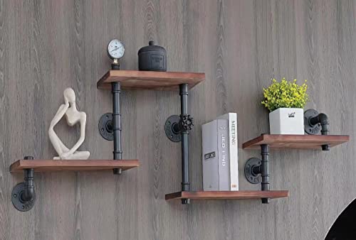 BIXIRAO Industrial Rustic Modern Solid Wood Ladder Pipe Wall Mounted Floating Shelves β 4 Tiers Bookshelf,DIY Storage Shelving,Hung Bracket,Bookcases