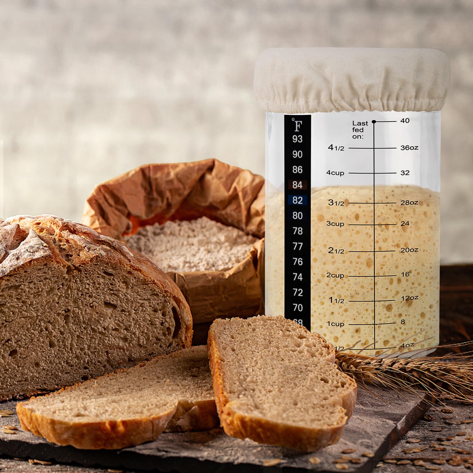 Tyniaide 40oz/1200ml Sourdough Starter Kit β Extra Thermometer Strips and Breathable Covers Included in Sourdough Starter Jar β A Perfect Sourdough Bread Starter Kit for Beginners to Expert
